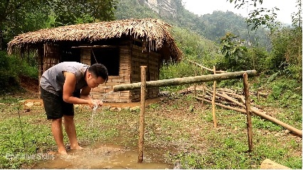 Irrigation, Water supply by bamboo tube for farming and living ...